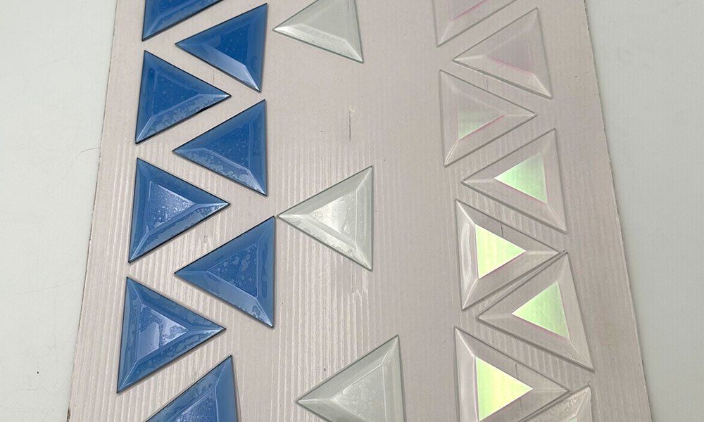 bevel cluster|Iridescent rainbow triangle bevels|Dichroic glass bevels