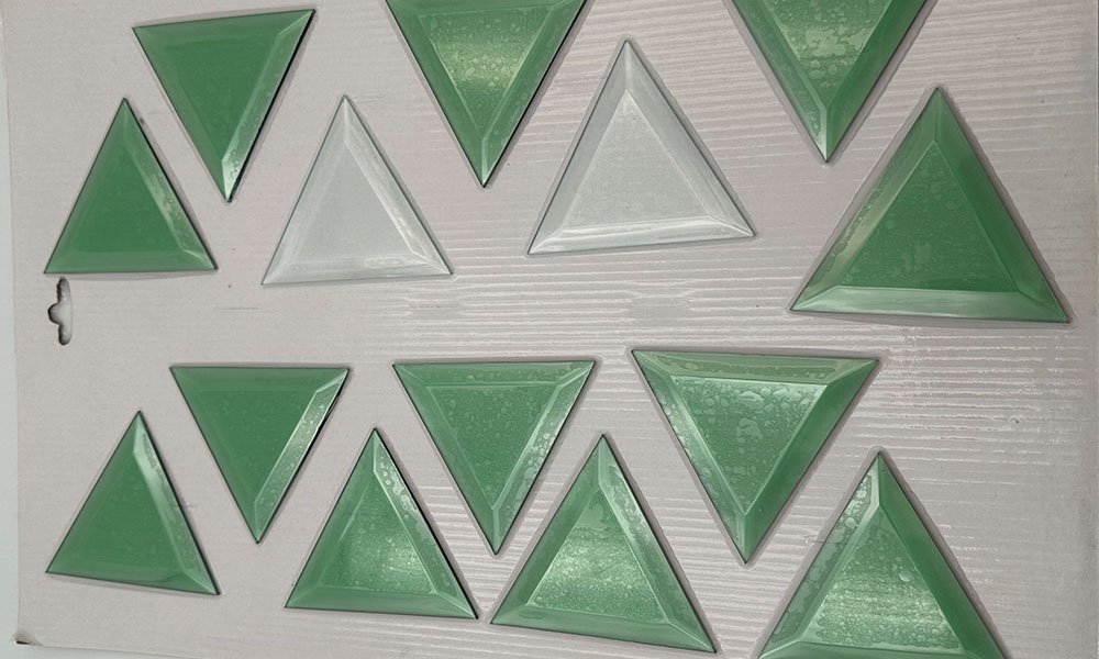 bevel cluster|Iridescent rainbow triangle bevels|Dichroic glass bevels